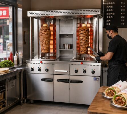 Εμπορική μηχανή double head shawarma με ντουλάπι ηλεκτρικό αέριο ...